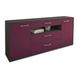 Stil.Zeit Sideboard Filippa | Korpus Anthrazit | Lila mit Griffen (180x79x35cm)