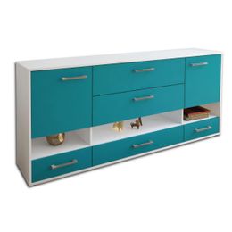 Stil.Zeit Sideboard Florentina | Korpus Weiß | Tuerkis mit Griffen (180x79x35cm)