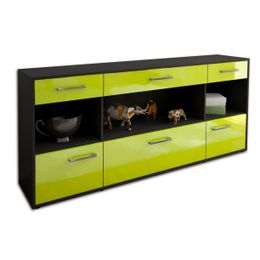 Stil.Zeit Sideboard Fabiana | Korpus Anthrazit | Gruen mit Griffen (180x79x35cm)