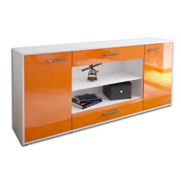 Stil.Zeit Sideboard Feli | Korpus Weiß | Orange mit Griffen (180x79x35cm)