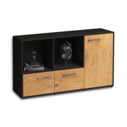 Stil.Zeit Sideboard Dolcia | Korpus Anthrazit | Eiche mit Griffen (136x79x35cm)