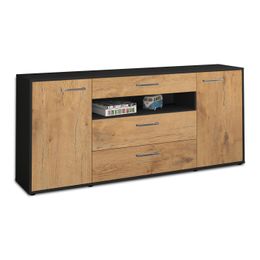 Stil.Zeit Sideboard Filippa | Korpus Anthrazit | Eiche mit Griffen (180x79x35cm)