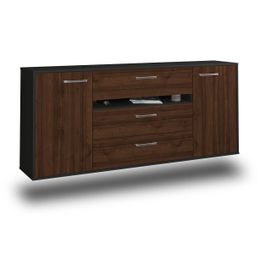 Stil.Zeit Sideboard McKinney | Korpus Anthrazit | Walnuss hängend mit Griffen (180x79x35cm)