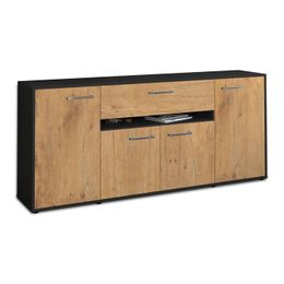 Stil.Zeit Sideboard Flavia | Korpus Anthrazit | Eiche mit Griffen (180x79x35cm)