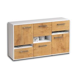 Stil.Zeit Sideboard Egizia | Korpus Weiß | Eiche mit Griffen (136x79x35cm)