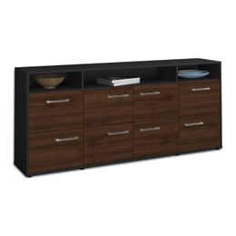 Stil.Zeit Sideboard Evita | Korpus Anthrazit | Walnuss mit Griffen (180x79x35cm)