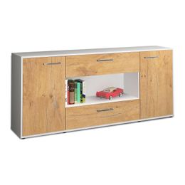 Stil.Zeit Sideboard Filomena | Korpus Weiß | Eiche mit Griffen (180x79x35cm)