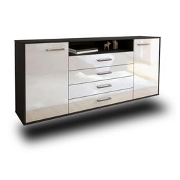 Stil.Zeit Sideboard New Haven | Korpus Anthrazit | Weiß hängend mit Griffen (180x79x35cm)