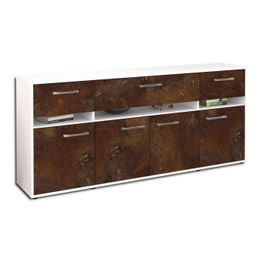 Stil.Zeit Sideboard Flora | Korpus Weiß | Rost mit Griffen (180x79x35cm)