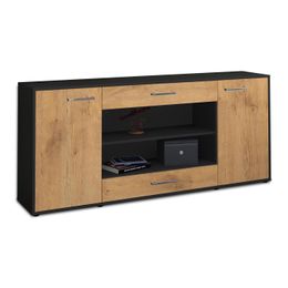 Stil.Zeit Sideboard Feli | Korpus Anthrazit | Eiche mit Griffen (180x79x35cm)