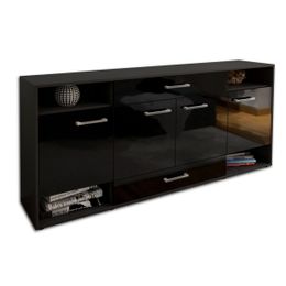 Stil.Zeit Sideboard Felicia | Korpus Anthrazit | Schwarz mit Griffen (180x79x35cm)