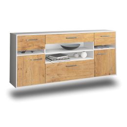 Stil.Zeit Sideboard Miramar | Korpus Weiß | Eiche hängend mit Griffen (180x79x35cm)