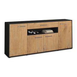 Stil.Zeit Sideboard Fiorella | Korpus Anthrazit | Eiche mit Griffen (180x79x35cm)