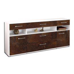 Stil.Zeit Sideboard Floria | Korpus Weiß | Rost mit Griffen (180x79x35cm)