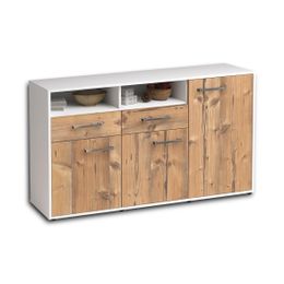 Stil.Zeit Sideboard Editta | Korpus Weiß | Pinie mit Griffen (136x79x35cm)