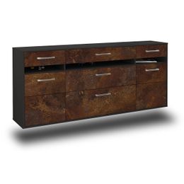 Stil.Zeit Sideboard Manchester | Korpus Anthrazit | Rost hängend mit Griffen (180x79x35cm)