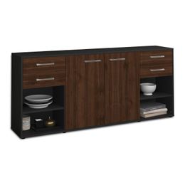 Stil.Zeit Sideboard Franka | Korpus Anthrazit | Walnuss mit Griffen (180x79x35cm)