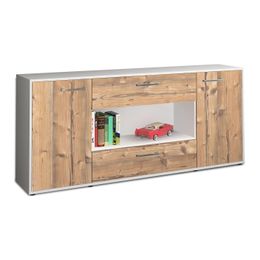 Stil.Zeit Sideboard Filomena | Korpus Weiß | Pinie mit Griffen (180x79x35cm)