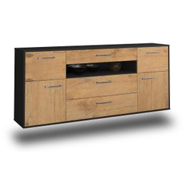 Stil.Zeit Sideboard Elizabeth | Korpus Anthrazit | Eiche hängend mit Griffen (180x79x35cm)