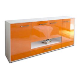 Stil.Zeit Sideboard Felicitas | Korpus Weiß | Orange mit Griffen (180x79x35cm)