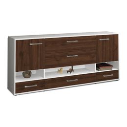 Stil.Zeit Sideboard Florentina | Korpus Weiß | Walnuss mit Griffen (180x79x35cm)