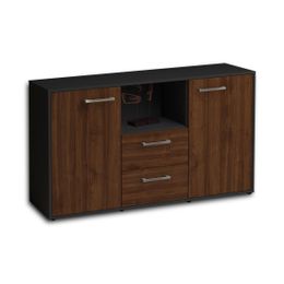 Stil.Zeit Sideboard Donika | Korpus Anthrazit | Walnuss mit Griffen (136x79x35cm)