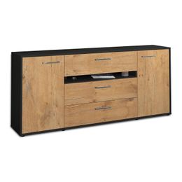 Stil.Zeit Sideboard Fernanda | Korpus Anthrazit | Eiche mit Griffen (180x79x35cm)