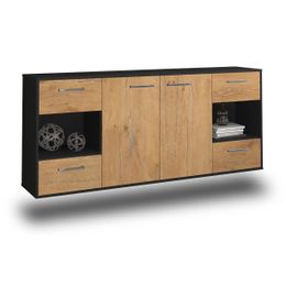 Stil.Zeit Sideboard Santa Clara | Korpus Anthrazit | Eiche hängend mit Griffen (180x79x35cm)