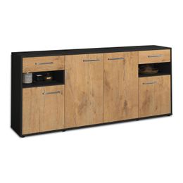 Stil.Zeit Sideboard Franca | Korpus Anthrazit | Eiche mit Griffen (180x79x35cm)