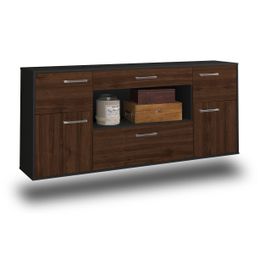 Stil.Zeit Sideboard Visalia | Korpus Anthrazit | Walnuss hängend mit Griffen (180x79x35cm)