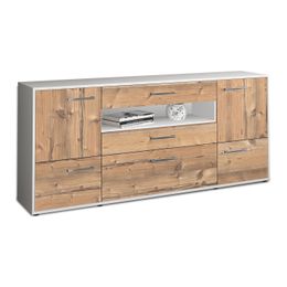 Stil.Zeit Sideboard Elvira | Korpus Weiß | Pinie mit Griffen (180x79x35cm)