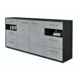 Stil.Zeit Sideboard Francesca | Korpus Anthrazit | Beton mit Griffen (180x79x35cm)