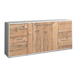 Stil.Zeit Sideboard Georgina | Korpus Weiß | Pinie mit Griffen (180x79x35cm)