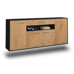 Stil.Zeit Sideboard Lansing | Korpus Anthrazit | Eiche hängend mit Griffen (180x79x35cm)