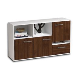 Stil.Zeit Sideboard EDA | Korpus Weiß | Walnuss mit Griffen (136x79x35cm)