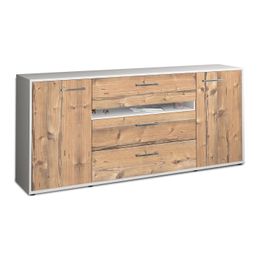 Stil.Zeit Sideboard Fernanda | Korpus Weiß | Pinie mit Griffen (180x79x35cm)