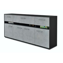 Stil.Zeit Sideboard Flora | Korpus Anthrazit | Beton mit Griffen (180x79x35cm)