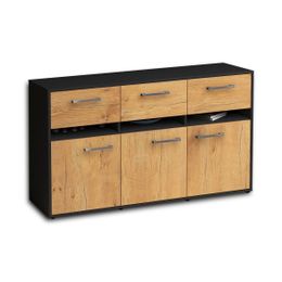 Stil.Zeit Sideboard Dorinde | Korpus Anthrazit | Eiche mit Griffen (136x79x35cm)