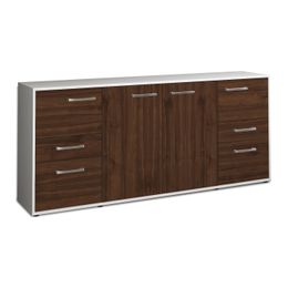 Stil.Zeit Sideboard Georgina | Korpus Weiß | Walnuss mit Griffen (180x79x35cm)