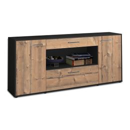 Stil.Zeit Sideboard Fiora | Korpus Anthrazit | Pinie mit Griffen (180x79x35cm)