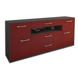 Stil.Zeit Sideboard Emma | Korpus Anthrazit | Bordeaux mit Griffen (180x79x35cm)