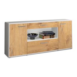 Stil.Zeit Sideboard Fiora | Korpus Weiß | Eiche mit Griffen (180x79x35cm)