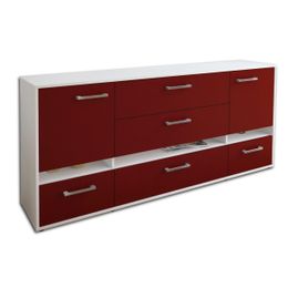 Stil.Zeit Sideboard Floriana | Korpus Weiß | Bordeaux mit Griffen (180x79x35cm)