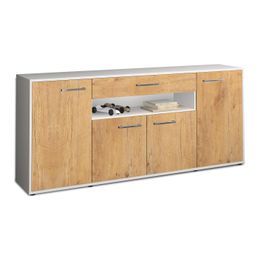 Stil.Zeit Sideboard Fiorella | Korpus Weiß | Eiche mit Griffen (180x79x35cm)