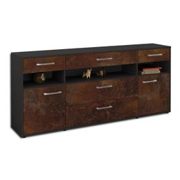 Stil.Zeit Sideboard Floria | Korpus Anthrazit | Rost mit Griffen (180x79x35cm)