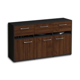 Stil.Zeit Sideboard Dorinde | Korpus Anthrazit | Walnuss mit Griffen (136x79x35cm)