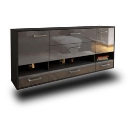 Stil.Zeit Sideboard Lafayette | Korpus Anthrazit | Grau hängend mit Griffen (180x79x35cm)