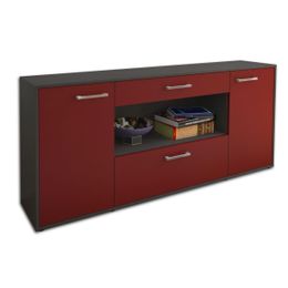 Stil.Zeit Sideboard Fiora | Korpus Anthrazit | Bordeaux mit Griffen (180x79x35cm)