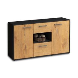 Stil.Zeit Sideboard Doriana | Korpus Anthrazit | Eiche mit Griffen (136x79x35cm)