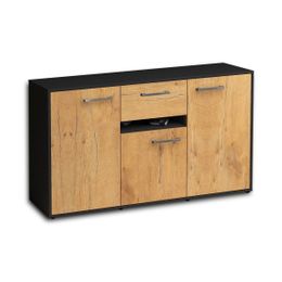 Stil.Zeit Sideboard Dorina | Korpus Anthrazit | Eiche mit Griffen (136x79x35cm)